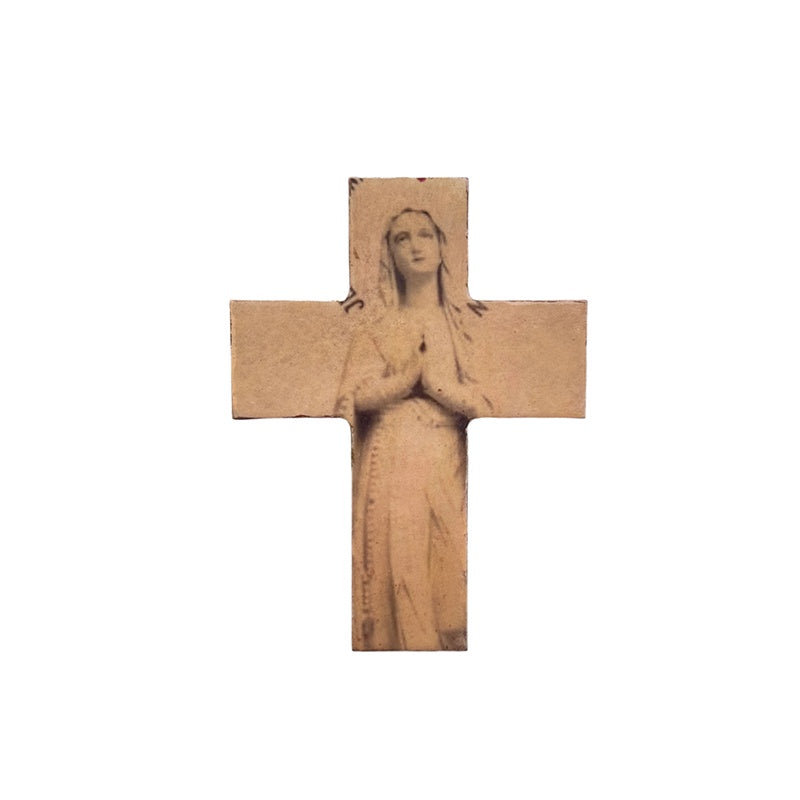 Wooden Virgin Mary Cross - Vintage